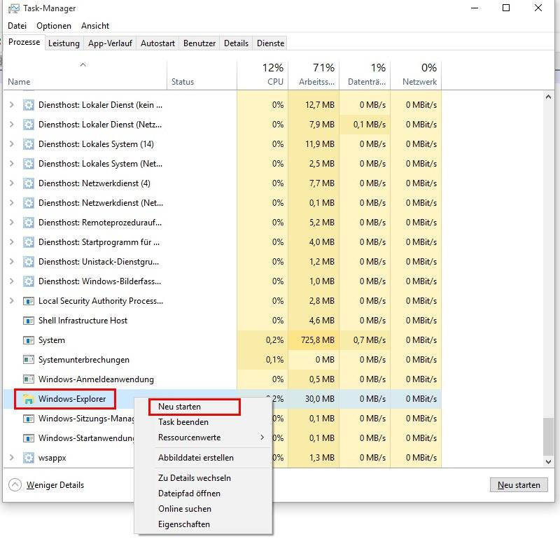 Hilfe hab aus verswhwn den windos explorer mit dem task menegar ...